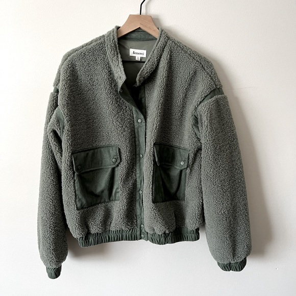 &merci | Jackets & Coats | Merci Green Teddy Jacket | Poshmark
